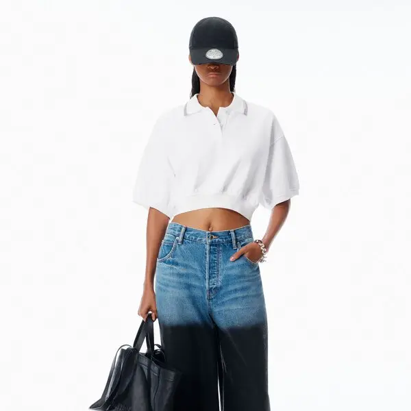 Alexander Wang Cropped Cinched Cotton Polo - White