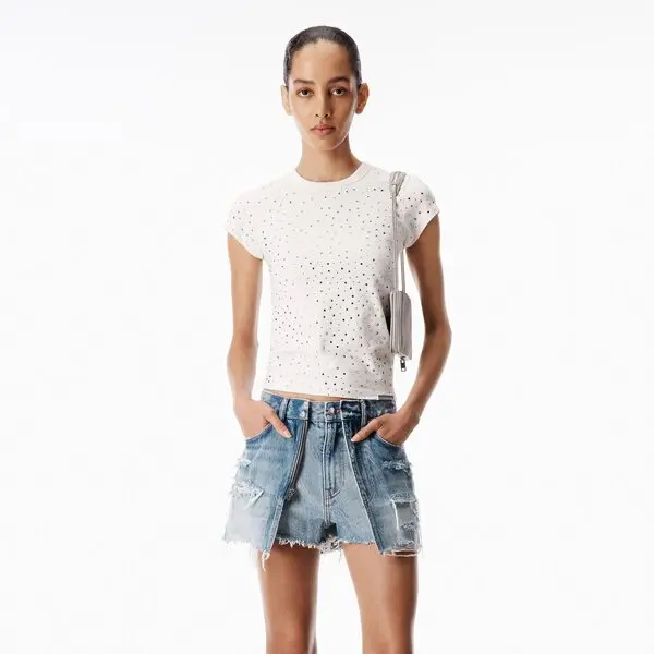 Alexander Wang All Over Crystal Baby Tee - White