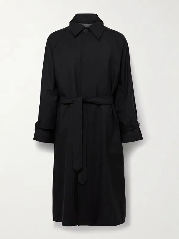 STOFFA Belted Wool Trench Coat - Black