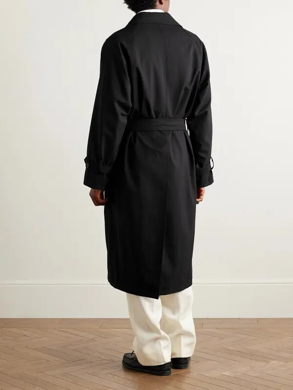 STOFFA Belted Wool Trench Coat - Black