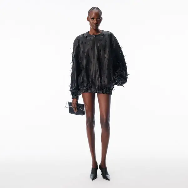 Alexander Wang Leather Cutout Bomber Jacket - Black
