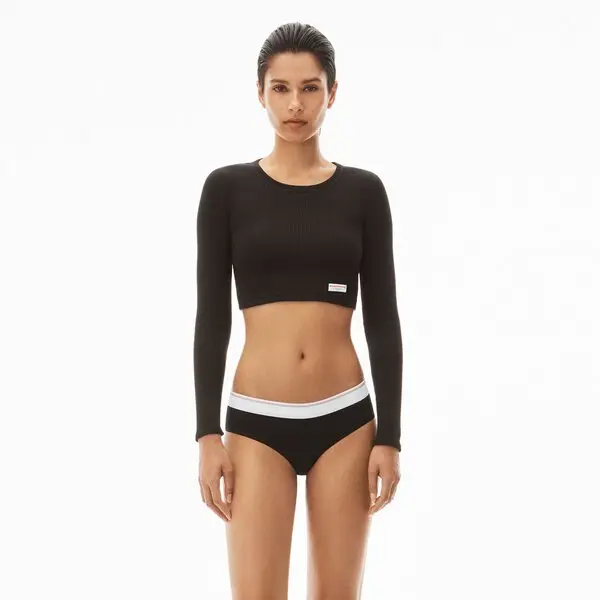 Alexander Wang Cropped Long-sleeve Ribbed Tee