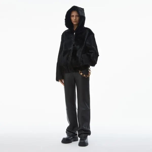Alexander Wang Zip-up Hoodie In Calf Hair - Black