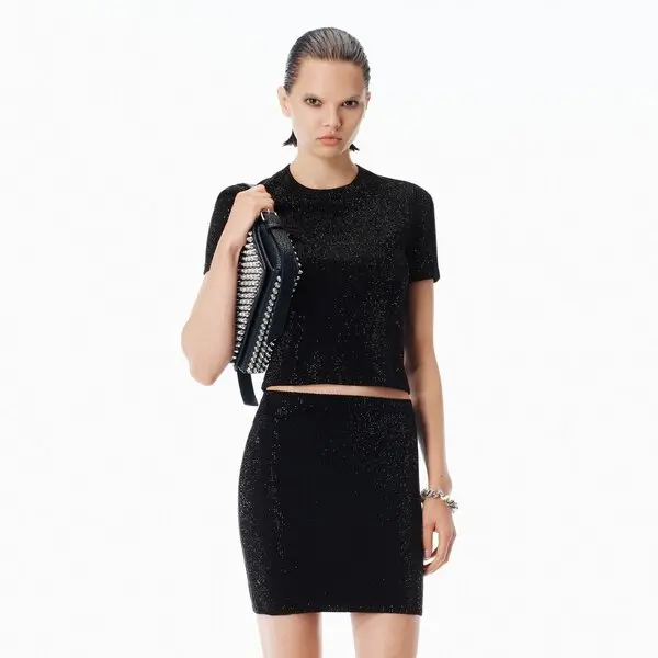 Alexander Wang Wool-blend Hotfix Logo Tee - Black