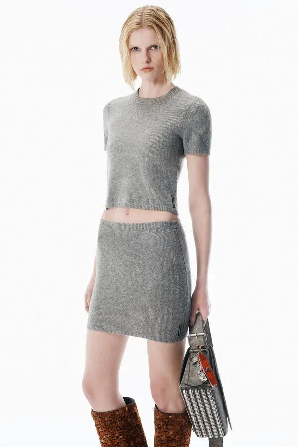 Alexander Wang Wool-blend Hotfix Logo Tee - Heather Grey