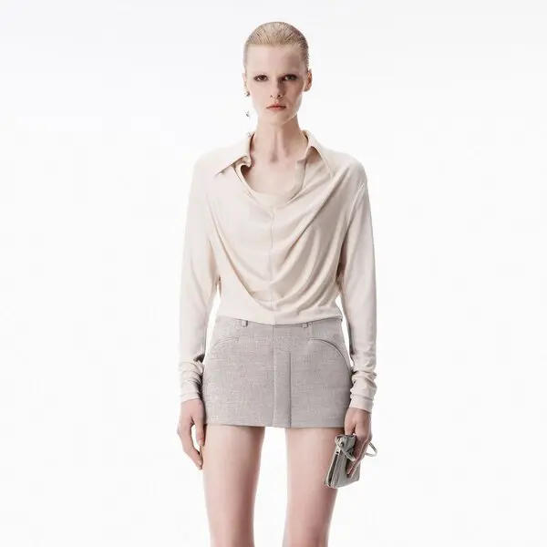 Alexander Wang Long Sleeve Cowl Placket Top - Ivory