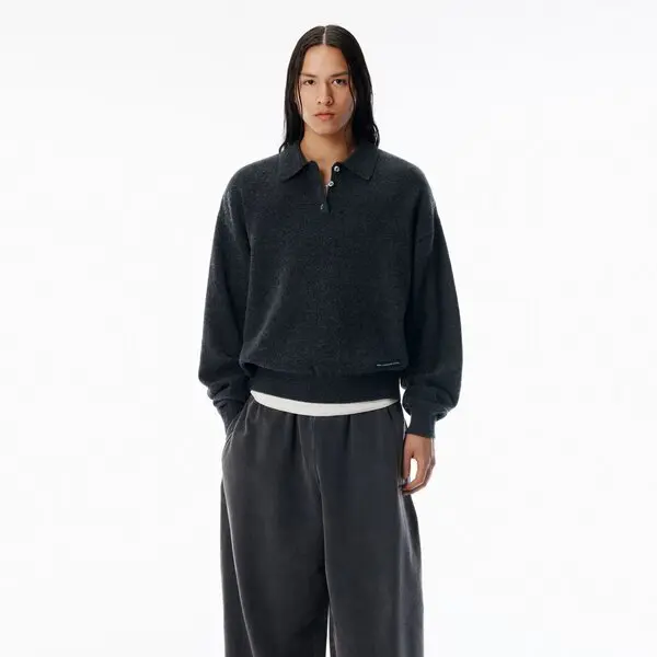 Alexander Wang Wool-blend Henley Pullover - Charcoal
