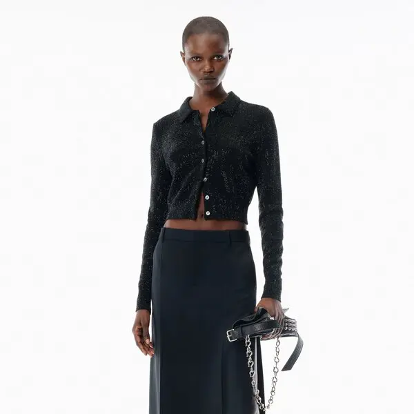 Alexander Wang Wool-blend Hotfix Polo Cardigan - Black