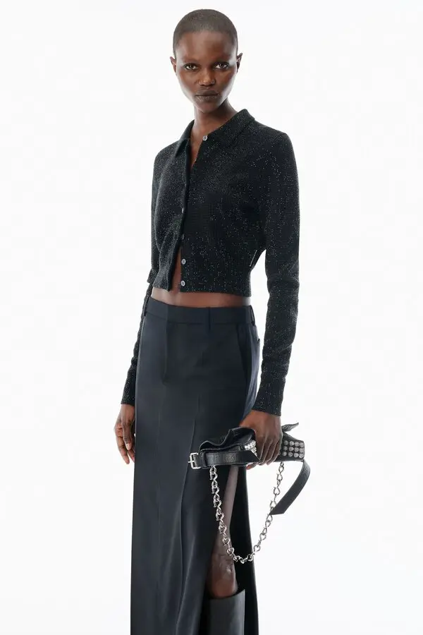 Alexander Wang Wool-blend Hotfix Polo Cardigan