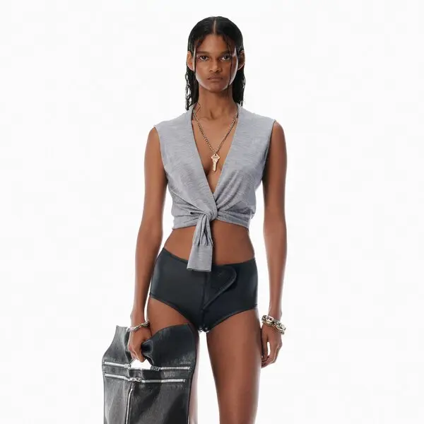 Alexander Wang Merino Wool Nameplate Top - Heather Grey