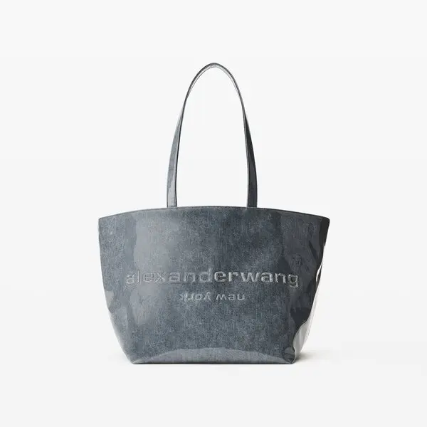 Alexander Wang Lacquered Denim Punch Large Tote - Navy