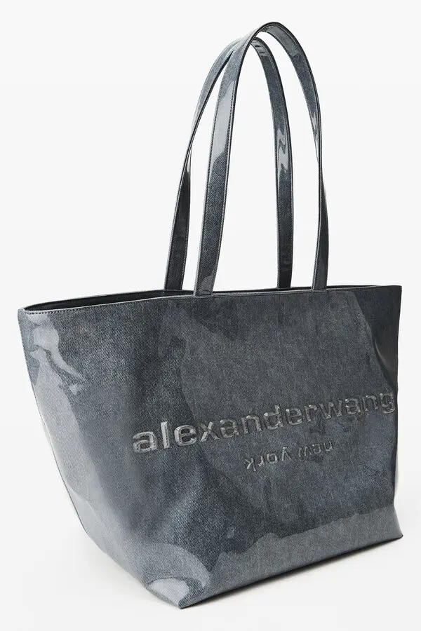Alexander Wang Lacquered Denim Punch Large Tote - Navy