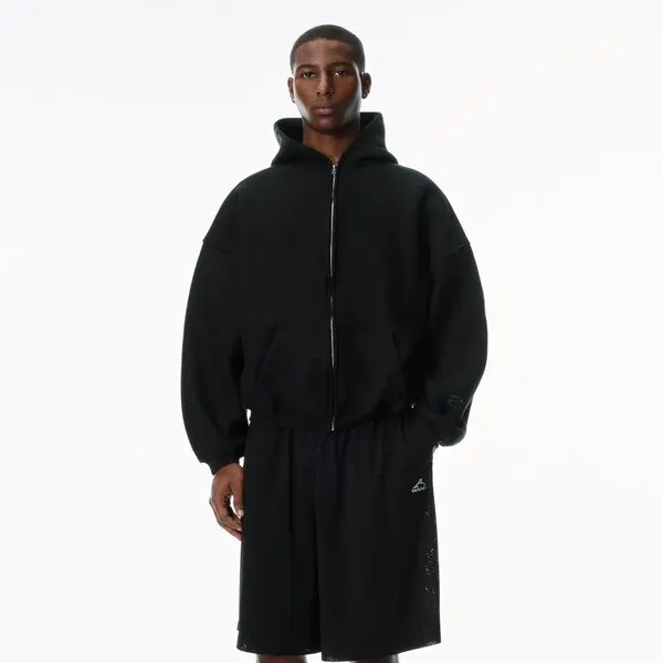 Alexander Wang Star Zip Up Hoodie In Dense Fleece - Black