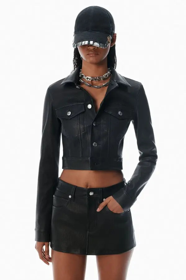 Alexander Wang Shrunken Leather Trucker Jacket