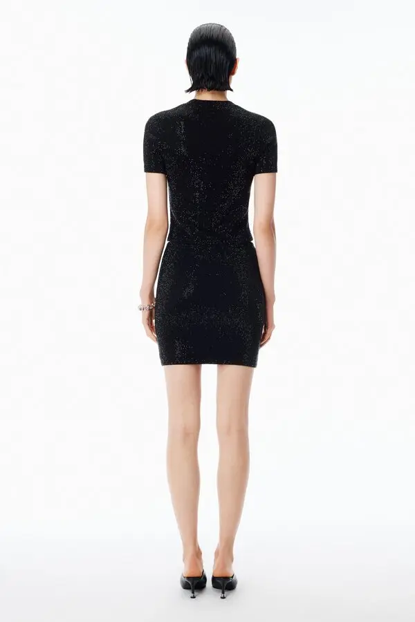 Alexander Wang Wool-blend Ribbed Miniskirt With Crystal Hotfix Embellishments