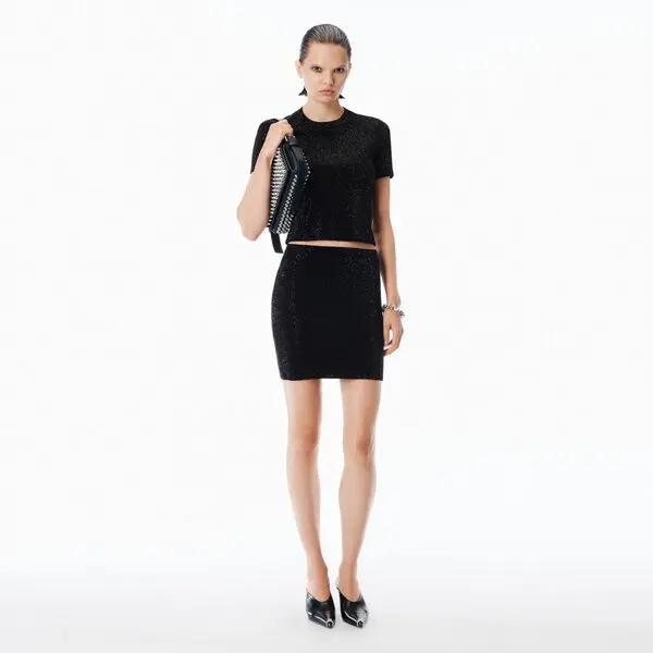 Alexander Wang Wool-blend Ribbed Miniskirt With Crystal Hotfix Embellishments - Black