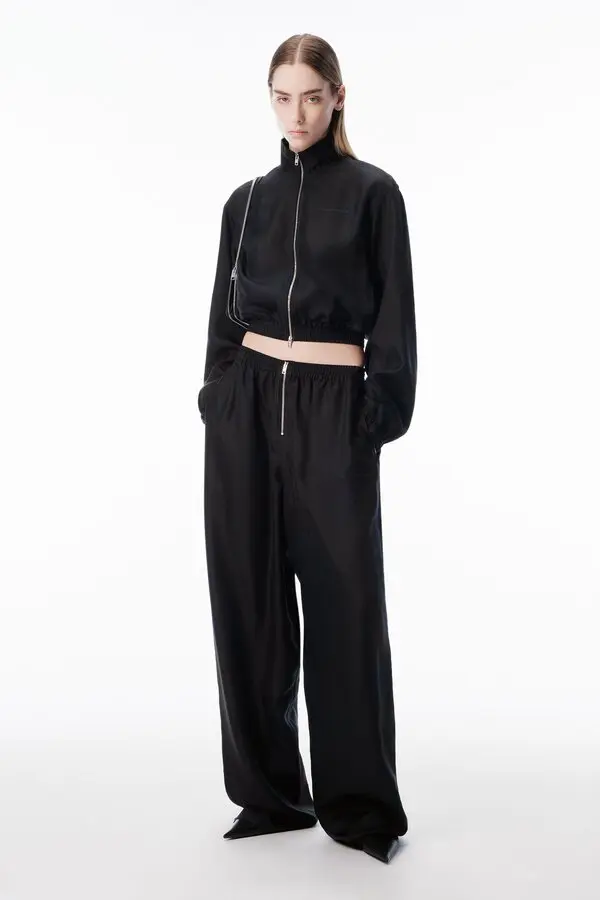 Alexander Wang Silk Twill Cropped Track Jacket - Black