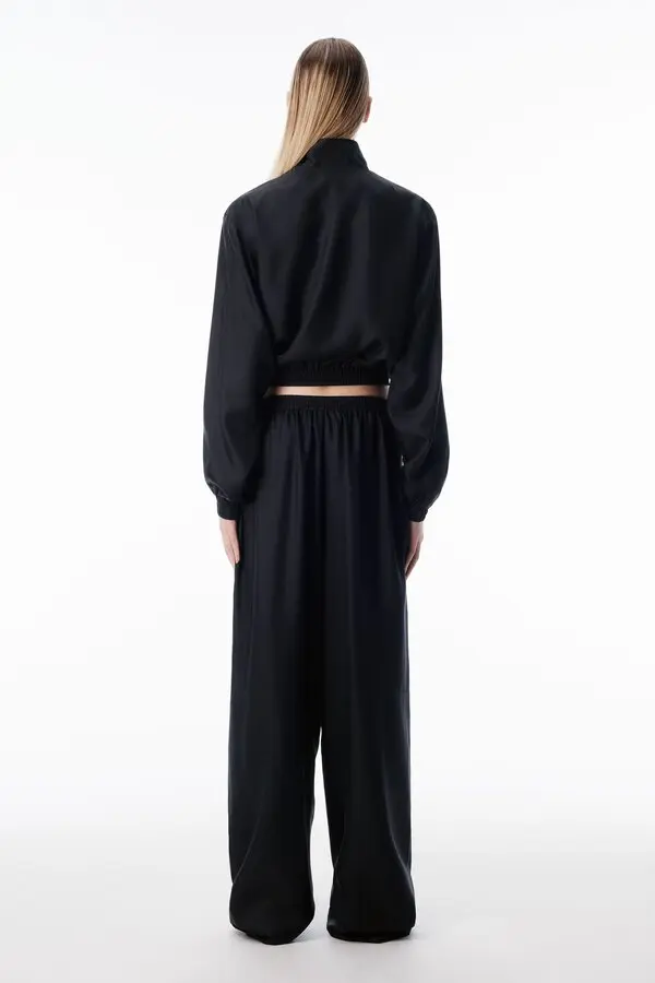 Alexander Wang Silk Twill Cropped Track Jacket - Black