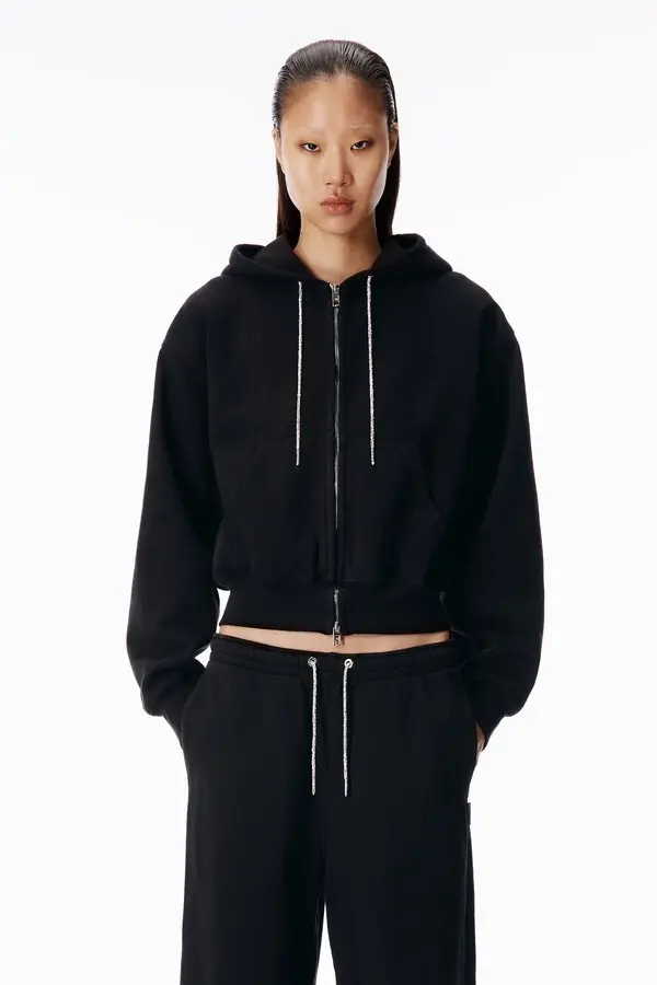 Alexander Wang Crystal Drawcord Zip-up Hoodie - Black