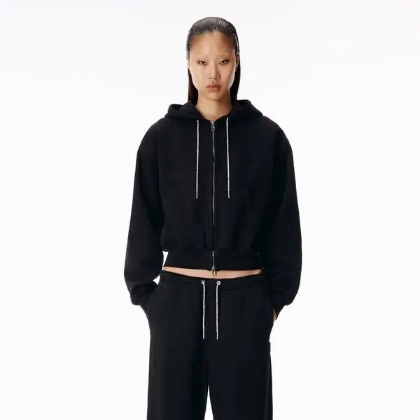 Alexander Wang Crystal Hotfix Drawcord Zip-up Hoodie