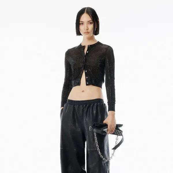 Alexander Wang Crystal Cropped Cardigan - Black