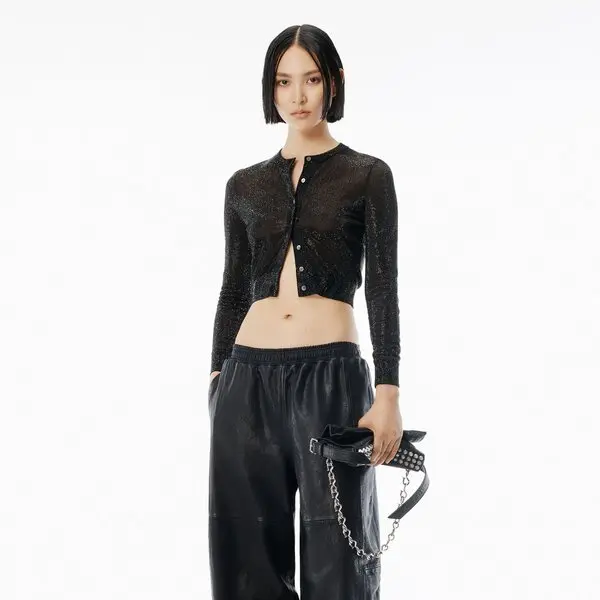 Alexander Wang Crystal Cropped Cardigan - Black