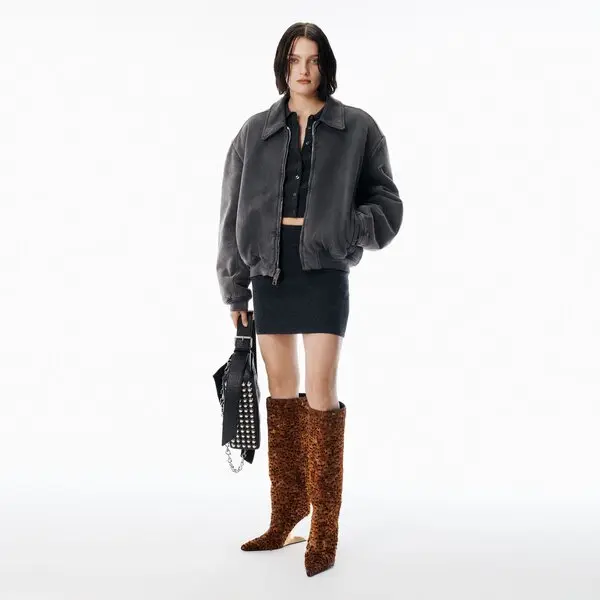 Alexander Wang Wool-blend Mini Skirt With Logo Patch - Charcoal