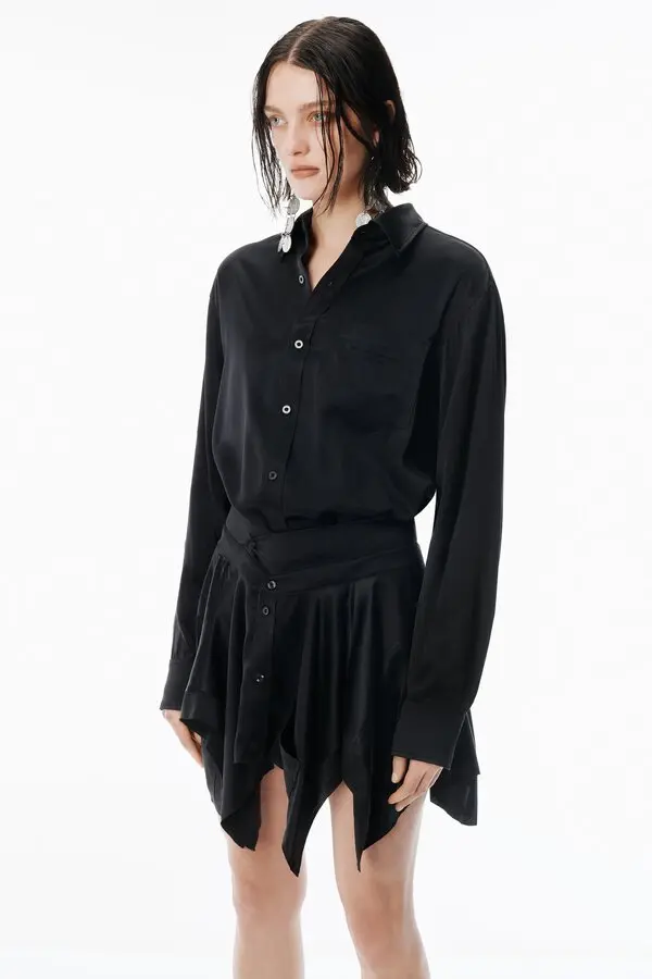 Alexander Wang Silk Charmeuse Double Shirtdress - Black