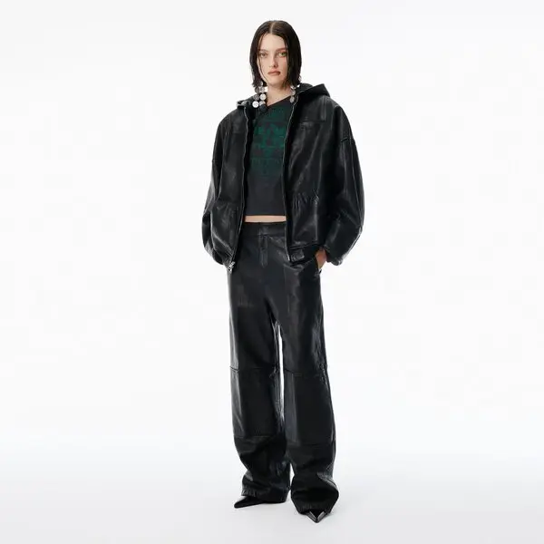 Alexander Wang Worn Moto Leather Workwear Pant - Black