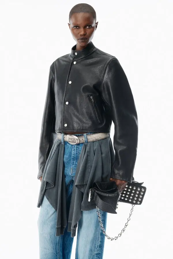 Alexander Wang Glossy Leather Cropped Moto Jacket