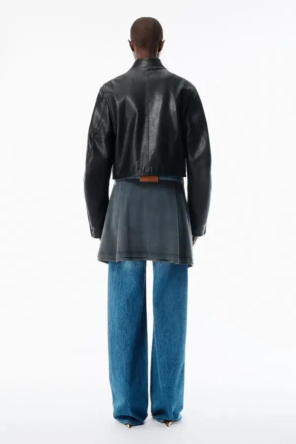 Alexander Wang Glossy Leather Cropped Moto Jacket