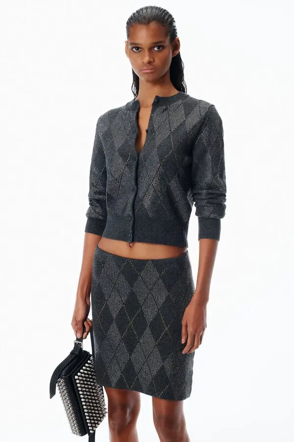 Alexander Wang Crystal Hotfix Wool-blend Argyle Cardigan