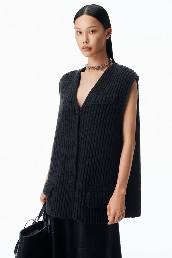 Alexander Wang Sweater Vest In Wool - Graphite