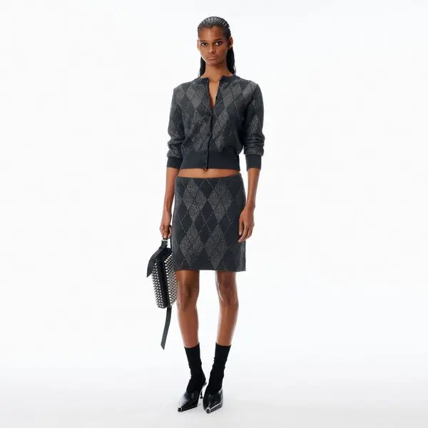 Alexander Wang Crystal Hotfix Argyle Wool-blend Tennis Skirt - Graphite