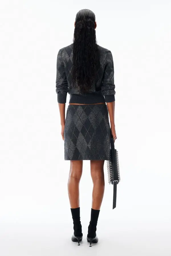 Alexander Wang Crystal Hotfix Argyle Wool-blend Tennis Skirt