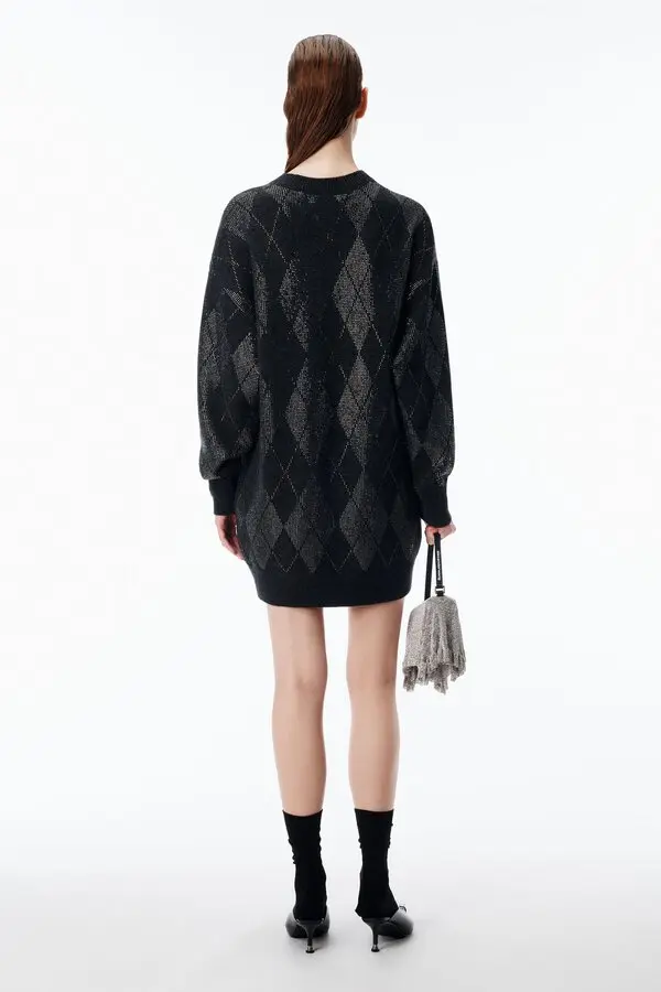 Alexander Wang Crystal Hotfix Argyle Wool-blend Dress - Graphite