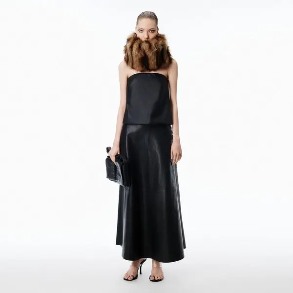 Alexander Wang Midi Circle Leather Skirt - Black