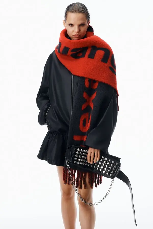 Alexander Wang Jacquard Logo Scarf In Alpaca-wool Blend - Black/red