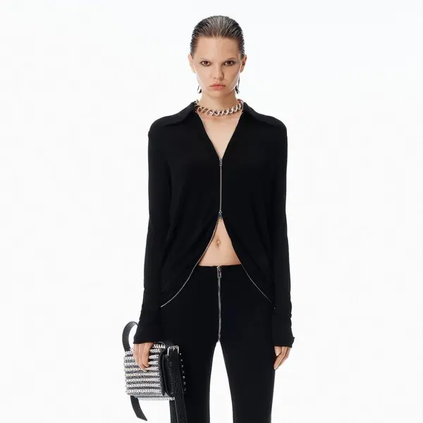 Alexander Wang Draped Back Zip Crepe Jersey Shirt