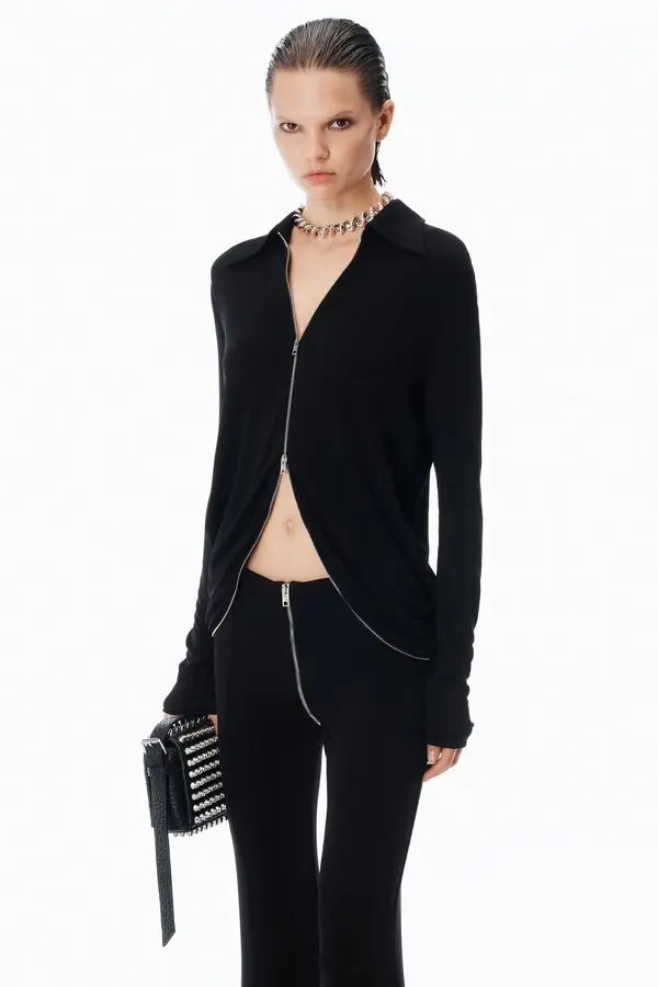 Alexander Wang Draped Back Zip Crepe Jersey Shirt