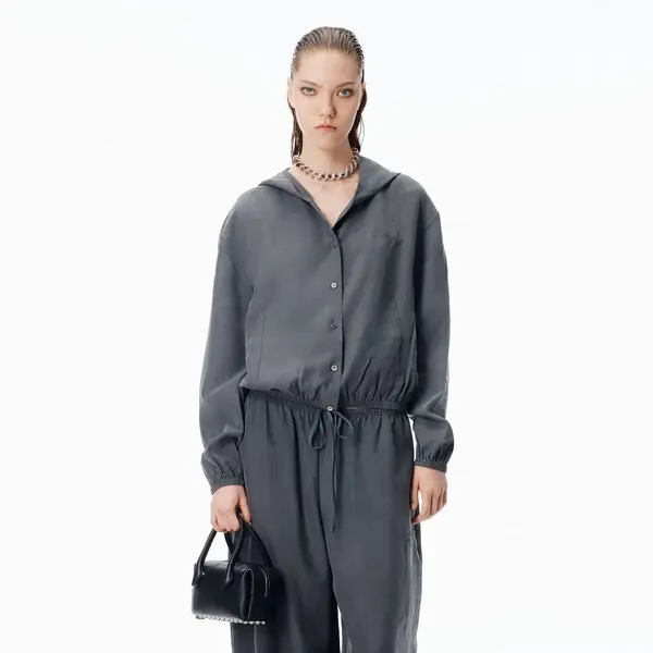 Alexander Wang Cropped Silk Hoodie