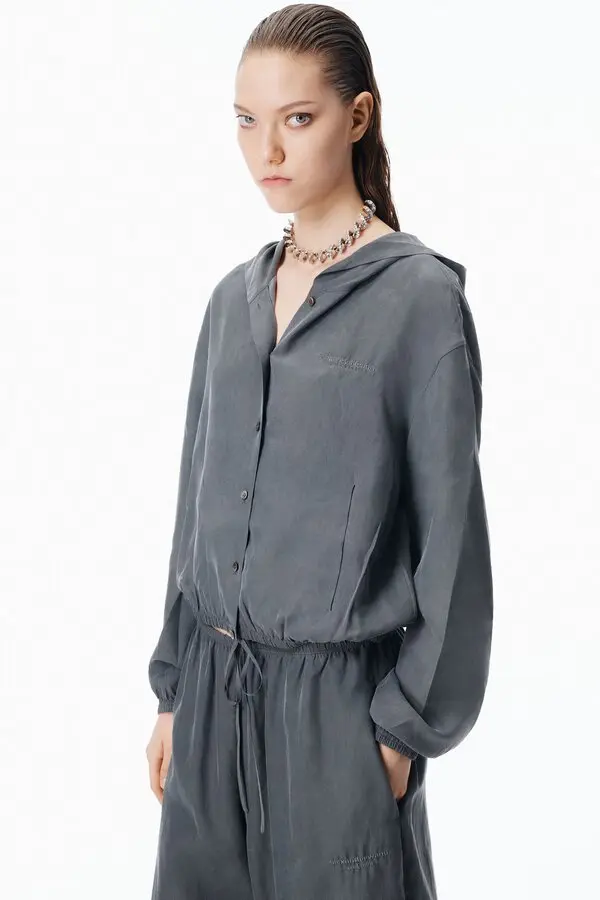 Alexander Wang Cropped Silk Hoodie