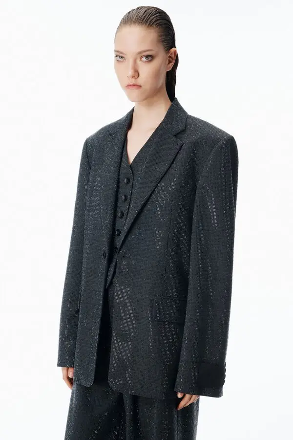 Alexander Wang Crystal Oversized Boxy Blazer - Grey
