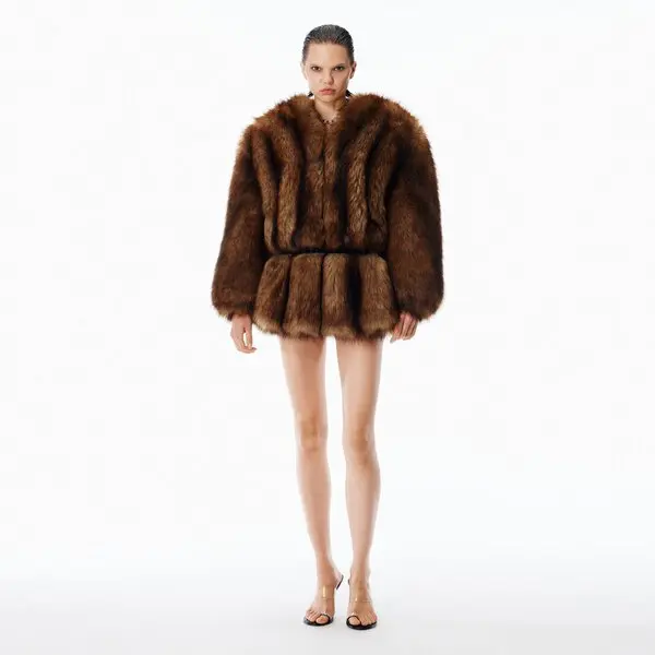 Alexander Wang Faux Fur Cropped Jacket - Chesnut