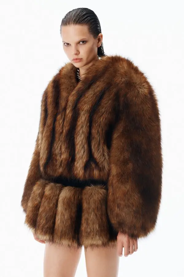 Alexander Wang Faux Fur Cropped Jacket - Chesnut