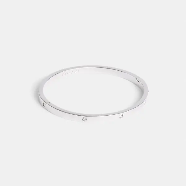 COACH Essential Hinged Bangle Bracelet With Glass Stones - Silver