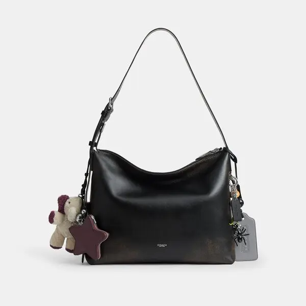 COACH Mott Messenger Bag 38 In Loved Leather With Charms - Black/light Tan