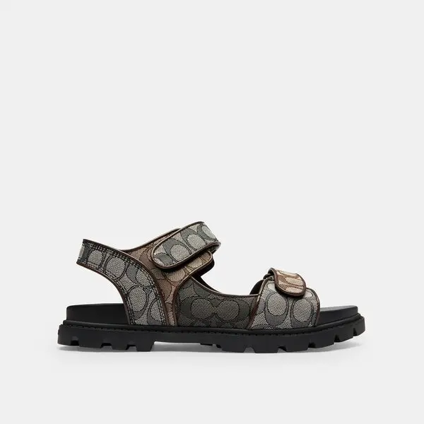 COACH Signature Jacquard Double Strap Sandal - Deep Blue Multi