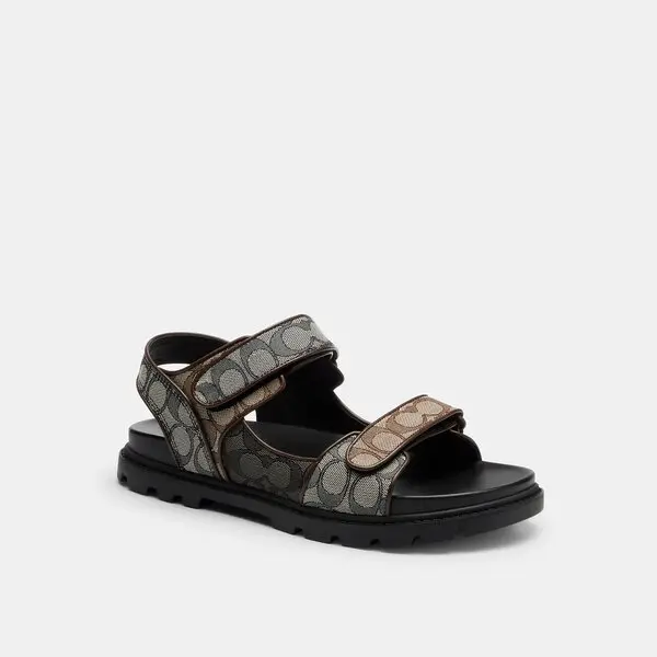 COACH Signature Jacquard Double Strap Sandal - Deep Blue Multi