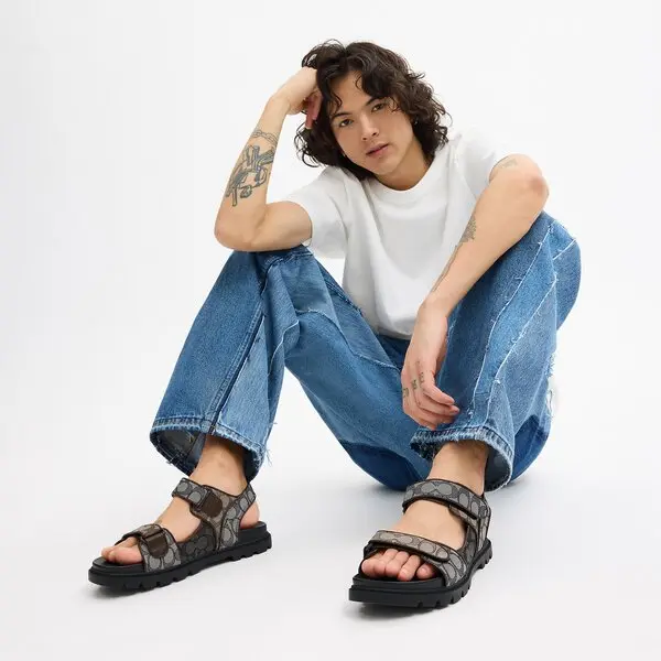 COACH Signature Jacquard Double Strap Sandal - Deep Blue Multi